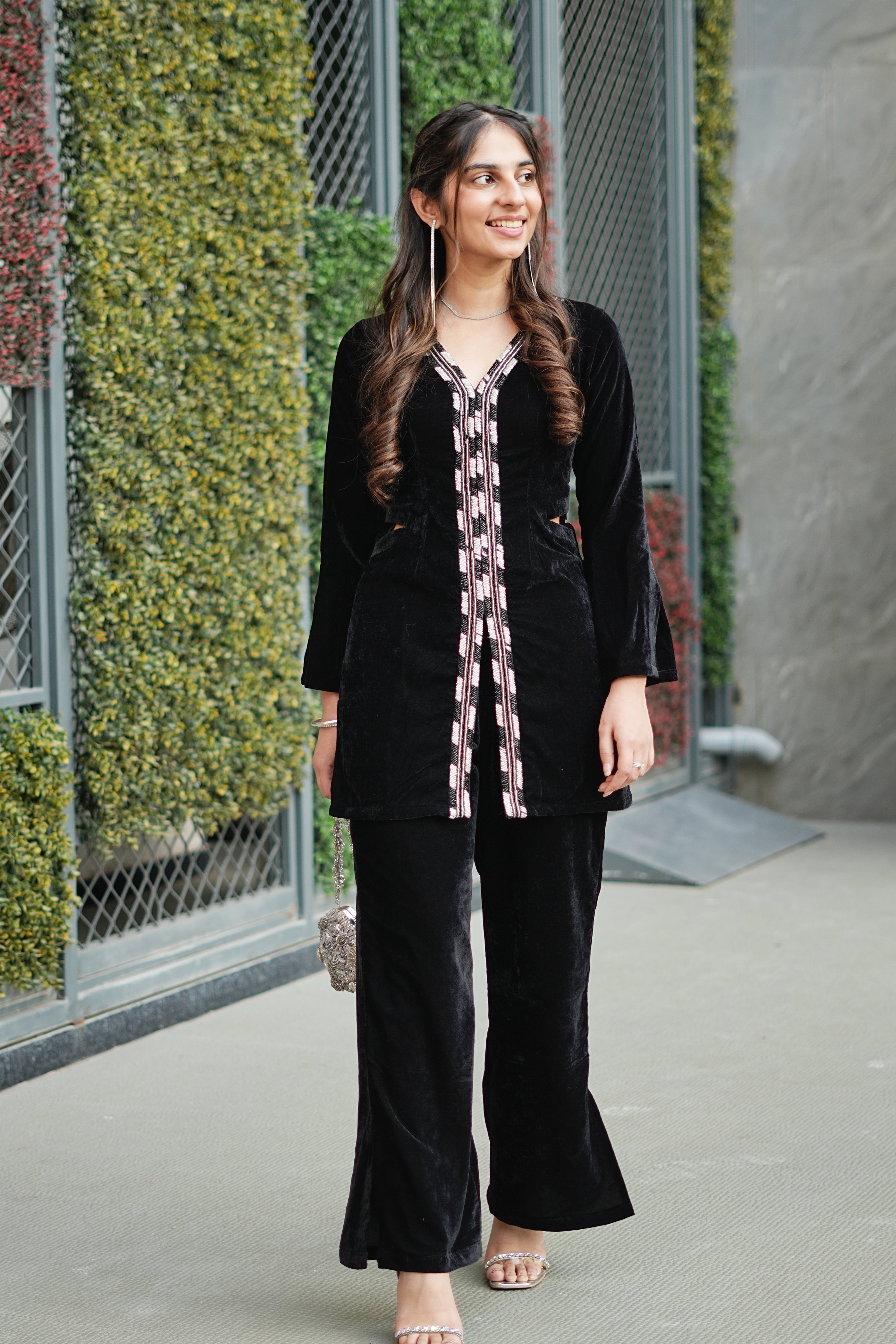 Black Velvet Bead Detailing Coord Set – Charu Kapoor